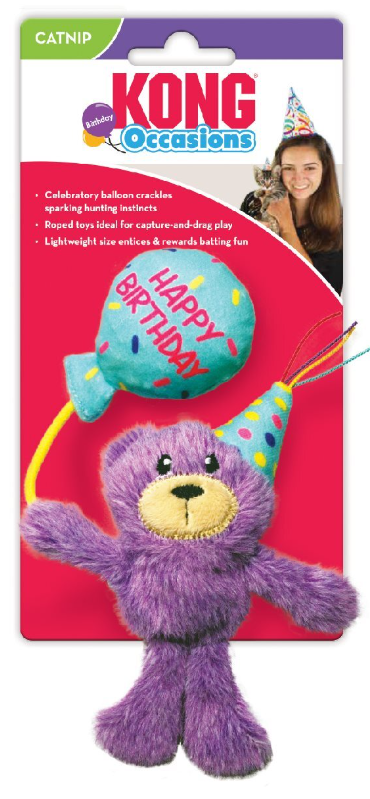 KONG Cat Occasions Happy Birthday Teddy Plush Catnip Cat or Kitty Toy ...