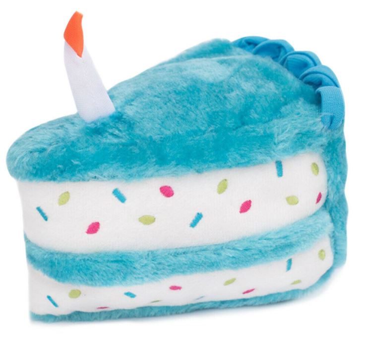 Zippy Paws Plush Birthday Cake with Blaster Squeaker Dog Toy - Blue an ...